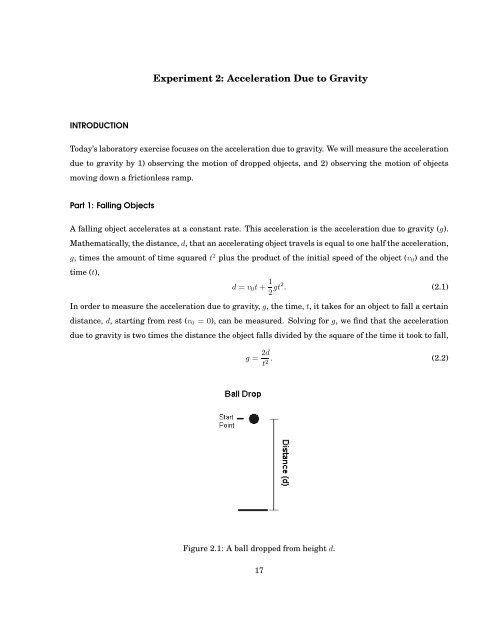 Experiment 2: Acceleration Due to Gravity