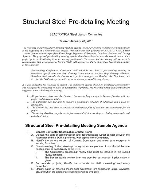 Structural Steel Pre-Detailing Agenda