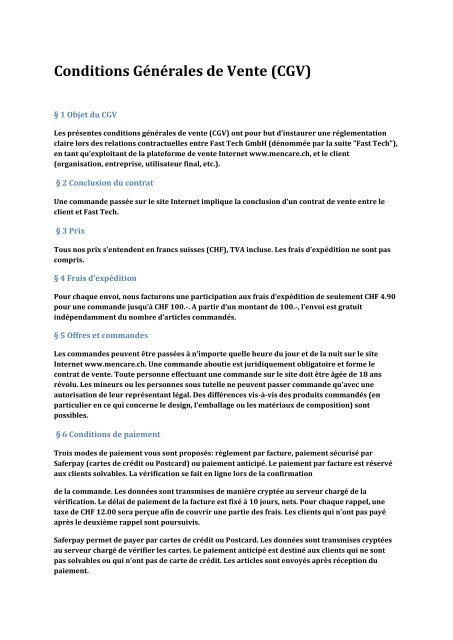 Conditions Générales de Vente (CGV)