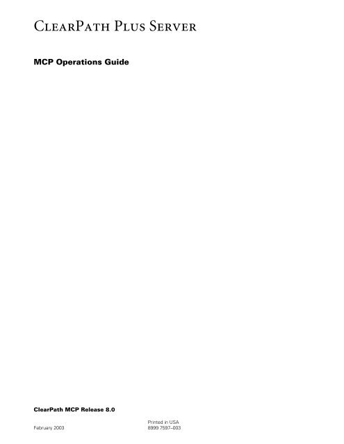 MCP Operations Guide - Public Support Login - Unisys