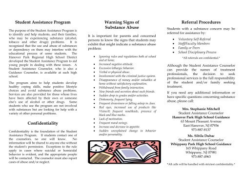 Student Assistance Program Brochure - Whippany Park High School