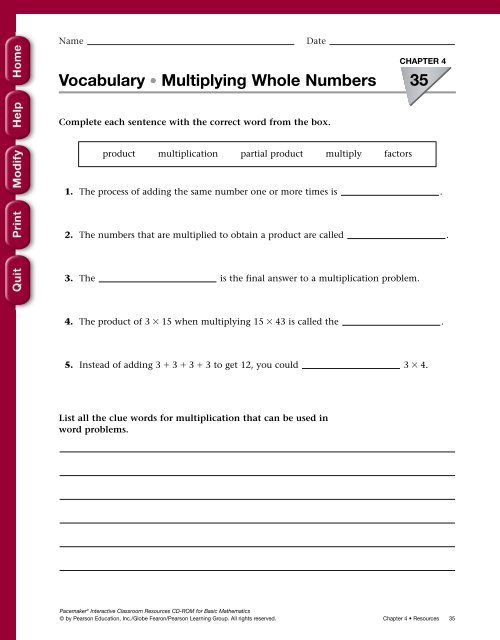 Vocabulary • Multiplying Whole Numbers 35 - MathnMind