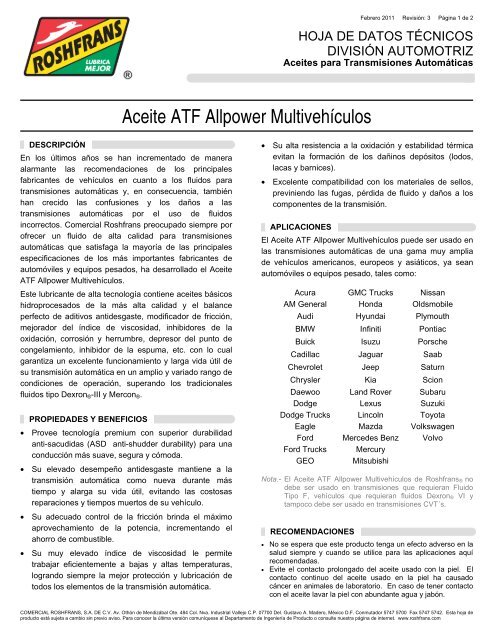 Aceite ATF Allpower Multivehículos - Roshfrans