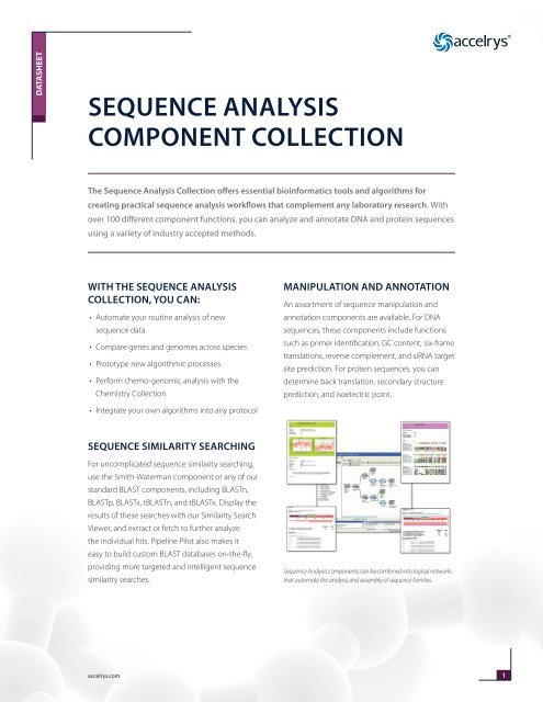 Sequence AnAlySiS component collection - Accelrys