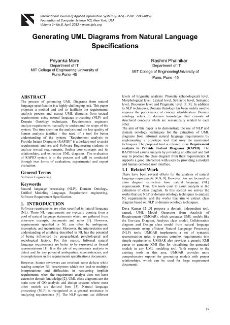 Generating UML Diagrams from Natural Language Specifications