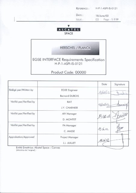 EGSE INTERFACE Requirements Specification - Research Services