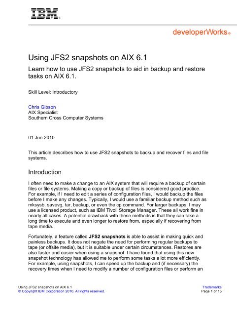 Using JFS2 snapshots on AIX 6.1 - Ibm