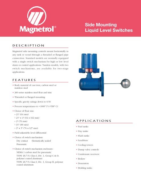 44-116 Side Mounting Liquid Level Switches - Magnetrol International