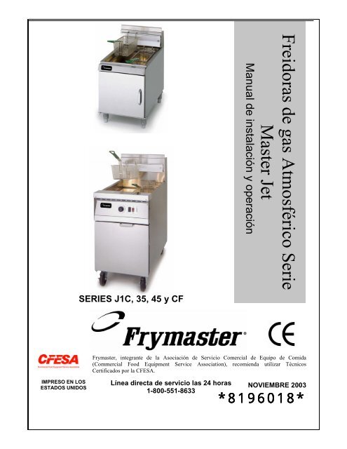 freidoras de gas atmosférico serie master jet capítulo 1 - Frymaster