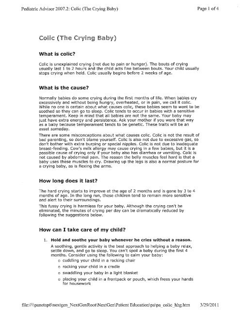 Pediatric Advisor 2007.2: Colic (The Crying Baby ... - ABC Pediatrics