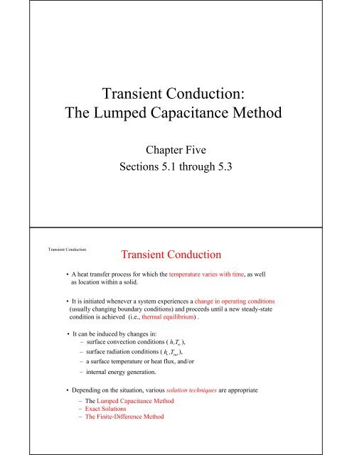 Transient Conduction: The Lumped Capacitance Method