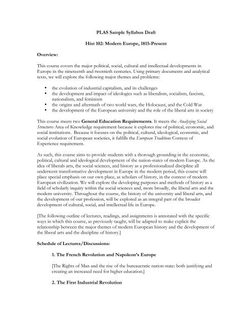 PLAS Sample Syllabus Draft Hist 102 - Queens College Academic ...