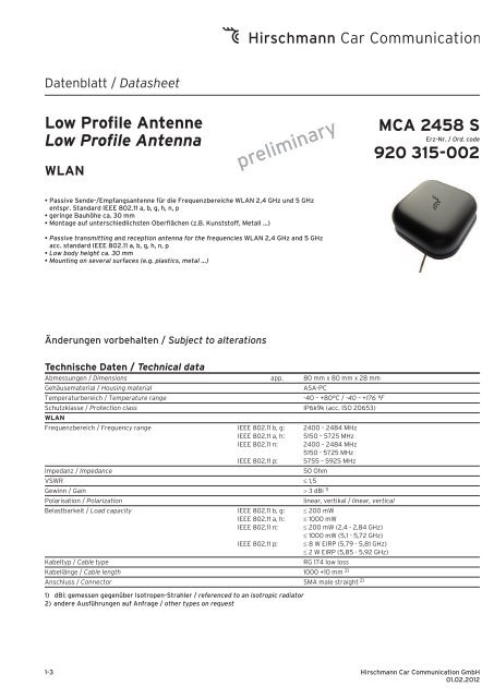MCA 2458 S - Hirschmann Car Communication