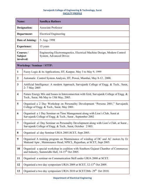 Prof. Sandhya Rathore - Sarvajanik College of Engineering ...