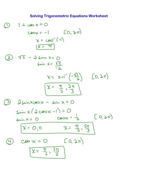 Trigonometric Equations Worksheet With Solutions Tessshebaylo