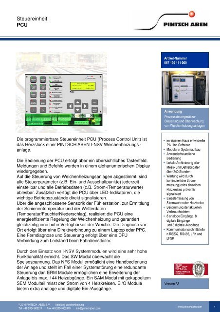PCU – Process Control Unit - Pintsch Aben