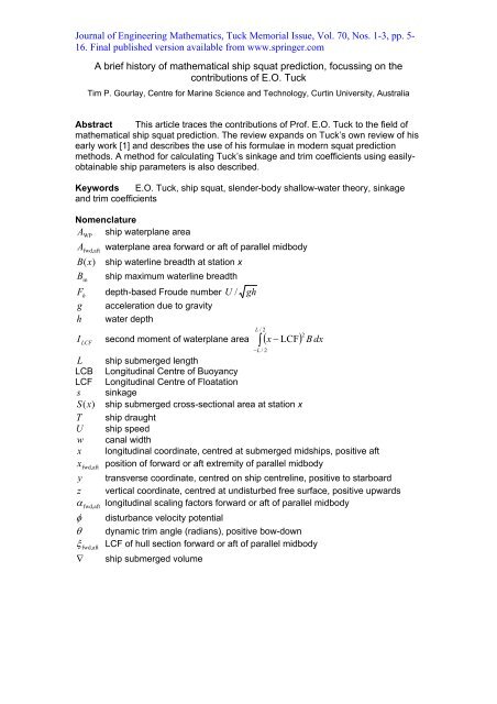 A brief history of mathematical ship-squat prediction,focussing on ...