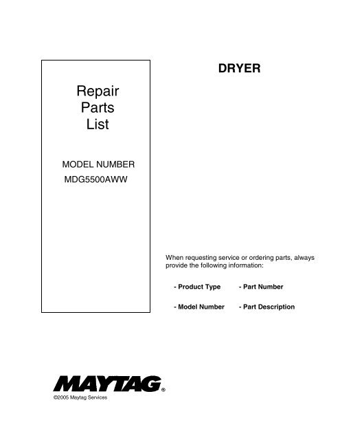 Repair Parts List