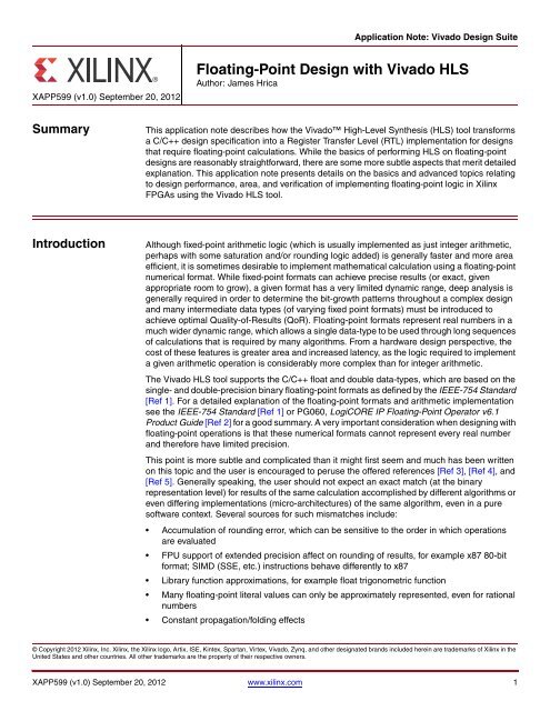 Xilinx XAPP599 Floating-Point Design with Vivado HLS, Application ...