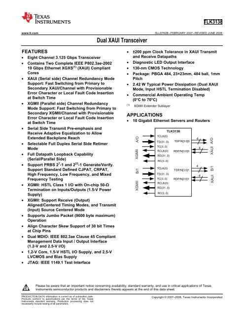 Dual XAUI Transceiver (Rev. B
