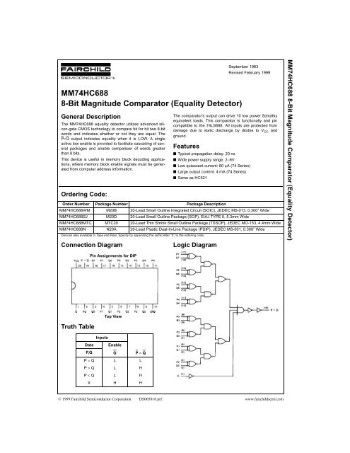 MM74HC688 8-Bit Magnitude Comparator (Equality ... - ClassicCMP
