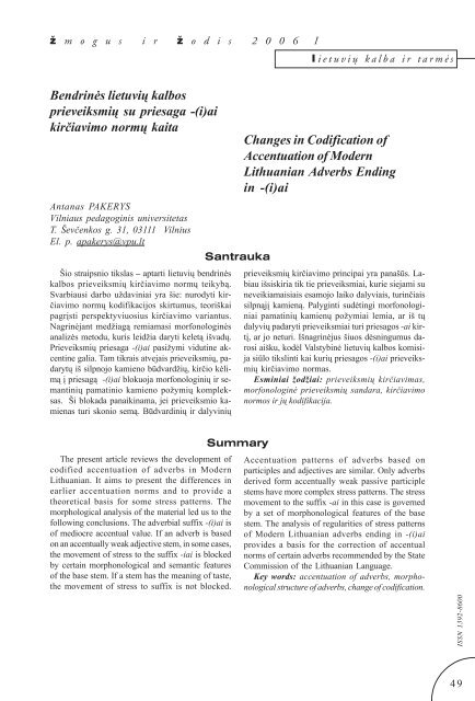 Bendrinės lietuvių kalbos prieveiksmių su priesaga -(i)ai kirčiavimo ...