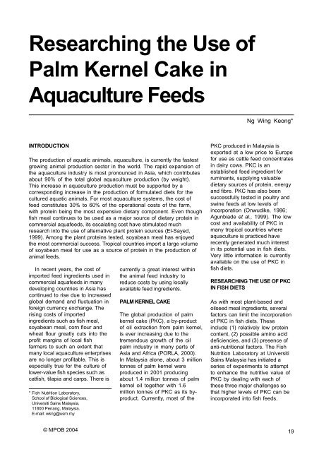 Researching the Use of Palm Kernel Cake in Aquaculture Feeds