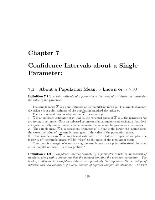 Chapter 7 Confidence Intervals about a Single Parameter: