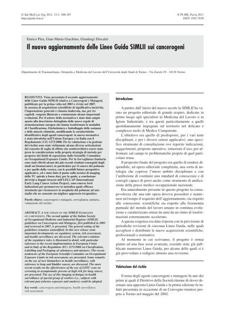 Il nuovo aggiornamento delle Linee Guida SIMLII sui cancerogeni