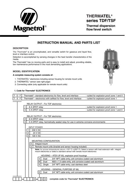 Thermatel TDF-TSF Instruction Manual BE54-601 - Magnetrol ...