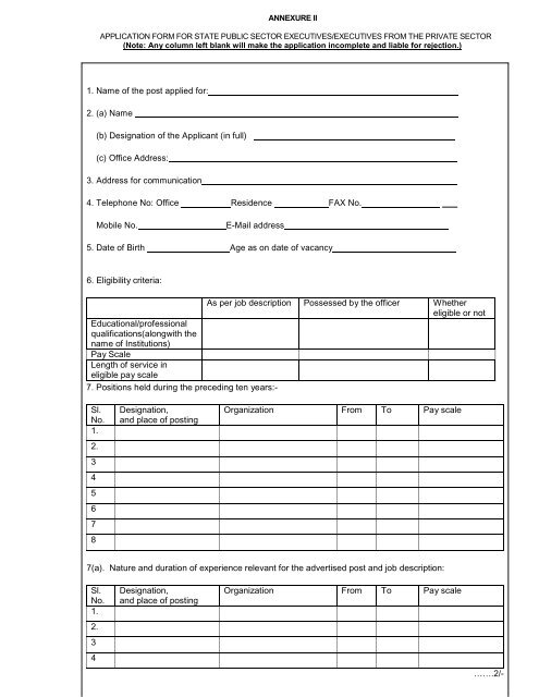 1. Name of the post applied for: 2. (a) Name (b) Designation ... - PESB