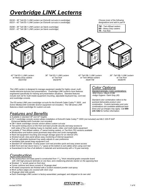Overbridge LINK Lecterns - Spectrum Industries, Inc.
