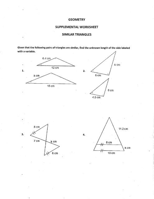 Similar Triangles Worksheet