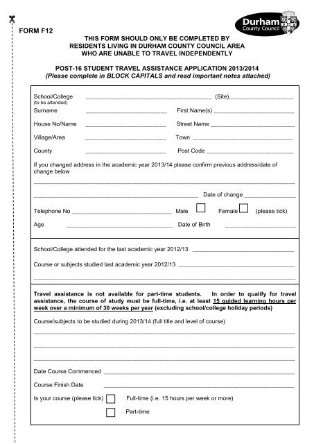 FORM F12 - Durham County Council