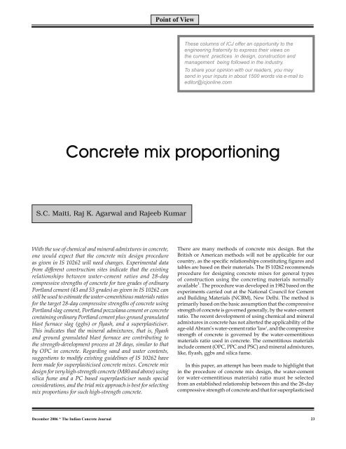 Concrete mix proportioning - The Indian Concrete Journal