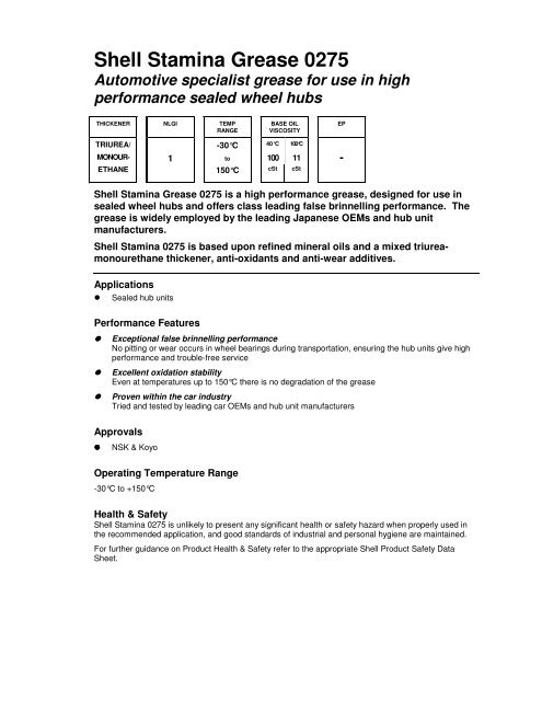 Shell Stamina Grease 0275