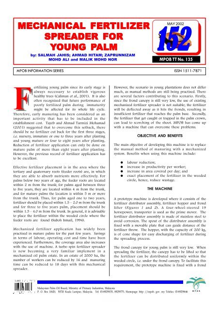 Mechanical fertilizer spreader for young palms - PALMOILIS - MPOB