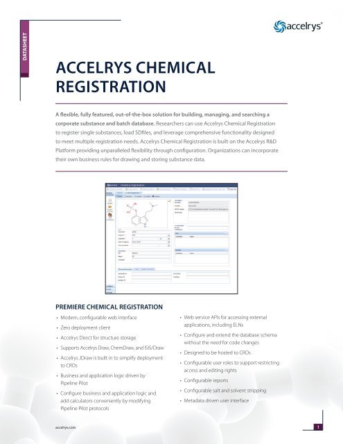 ACCELRYS CHEMICAL REGISTRATION