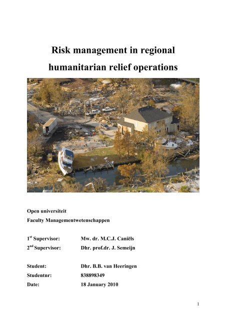Risk management in regional humanitarian relief operations