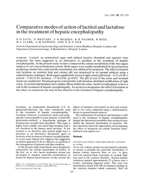 Comparative modes of action of lactitol and lactulose in the ... - Gut
