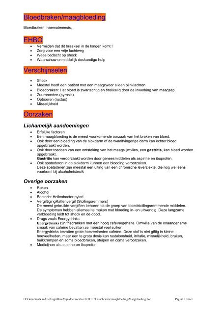 Bloedbraken/maagbloeding EHBO Verschijnselen Oorzaken - HCC