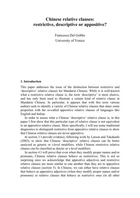 Chinese relative clauses: restrictive, descriptive or appositive? - Lear