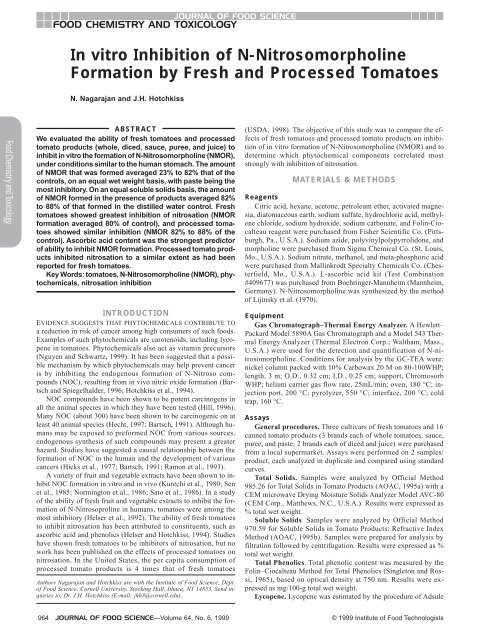 In vitro Inhibition of N-Nitrosomorpholine Formation by Fresh and ...