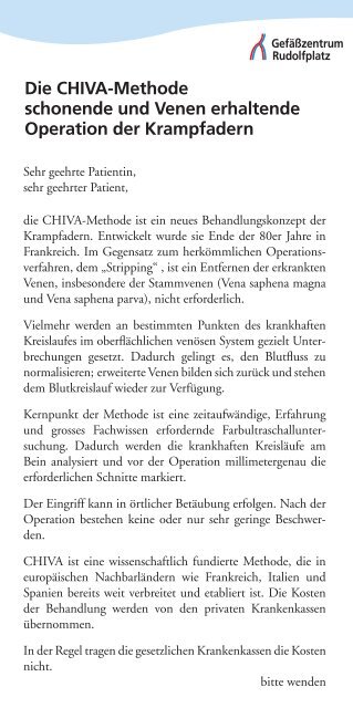 Die Chiva-Methode schonende und Venen erhaltende Operation der
