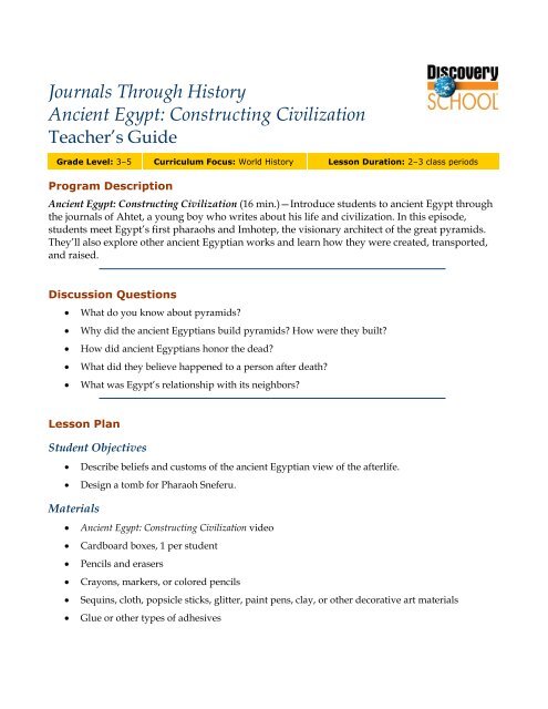 Ancient Egypt Lesson Activities