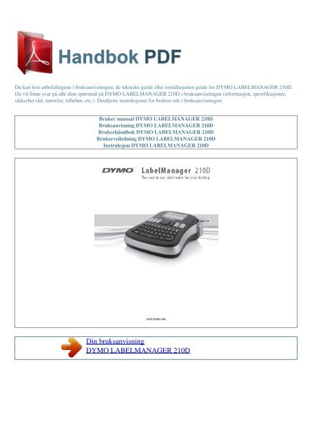 Bruker manual DYMO LABELMANAGER 210D - HANDBOK PDF