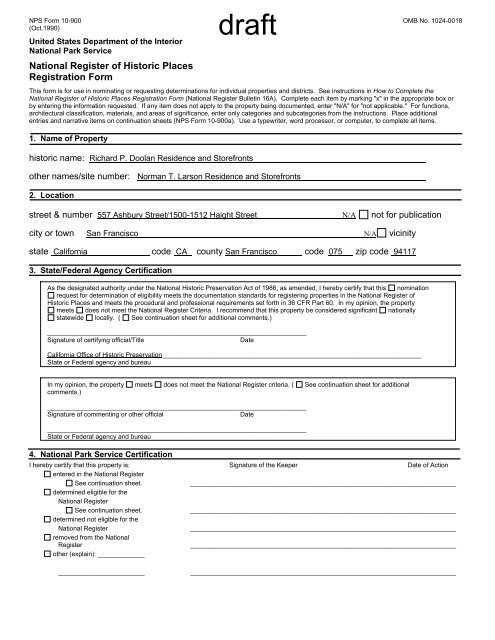 NPS Form 10-900 - Office of Historic Preservation
