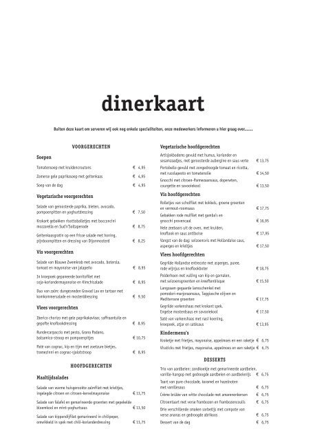 Menukaart Nederlands - Restaurateurs