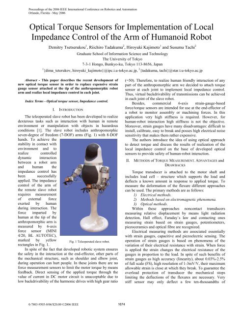 Optical Torque Sensors for Implementation of Local ... - IEEE Xplore