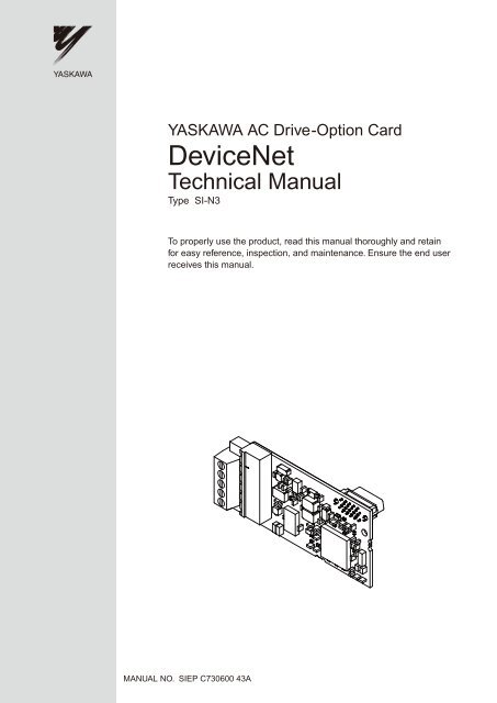 YASKAWA AC Drive-Option Card DeviceNet Technical Manual